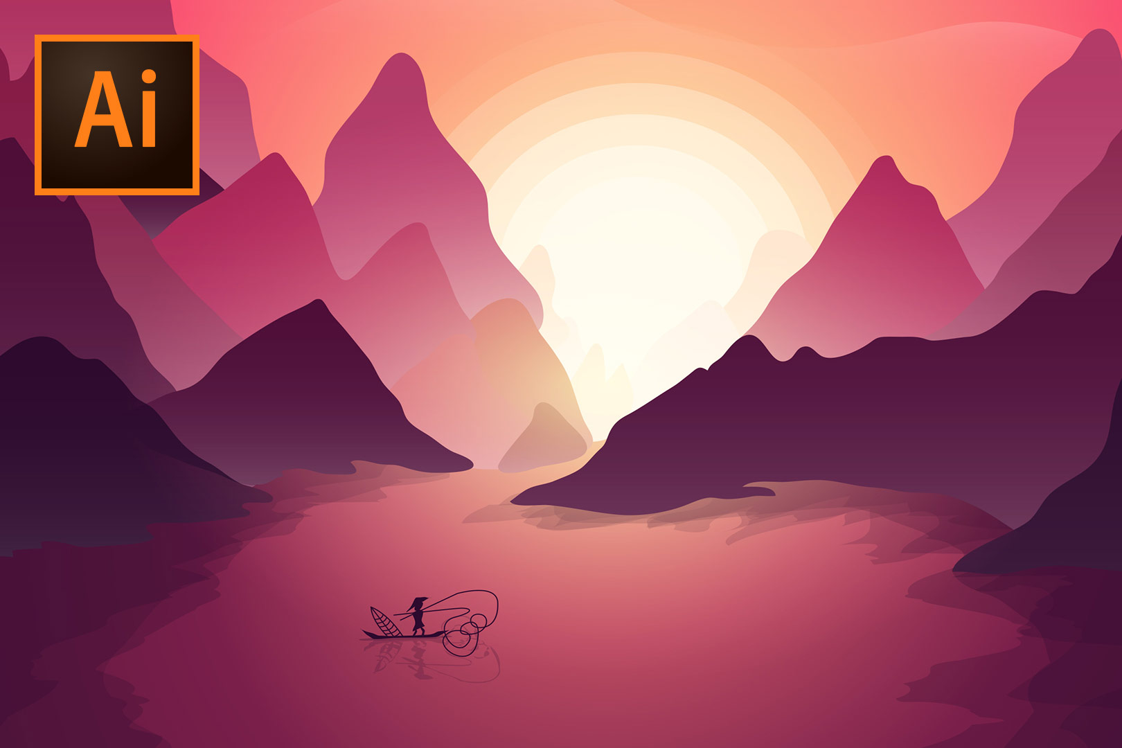 Moody Vietnam Sunset Illustration Illustrator Tutorial Photoshop